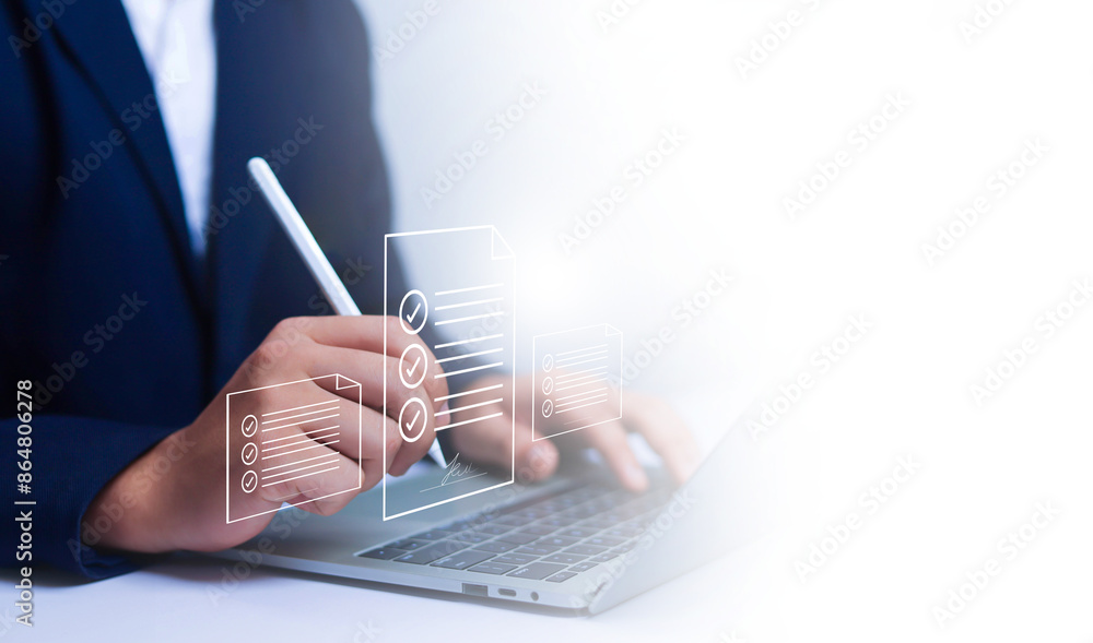 Businessman using paperless electronic signature Electronic signing of ...