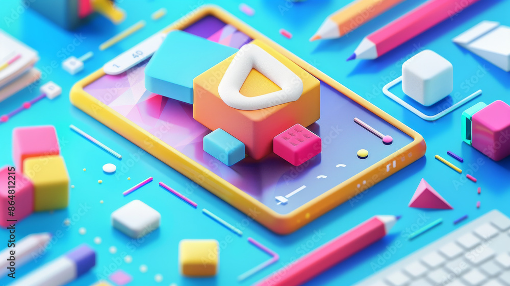 Create content with 3D multimedia editing tools, illustrated with a ...