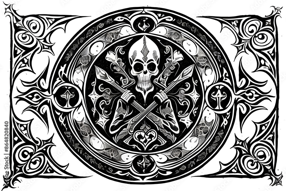 a medieval illustration, tattoo design, evil, death, grim reaper ...