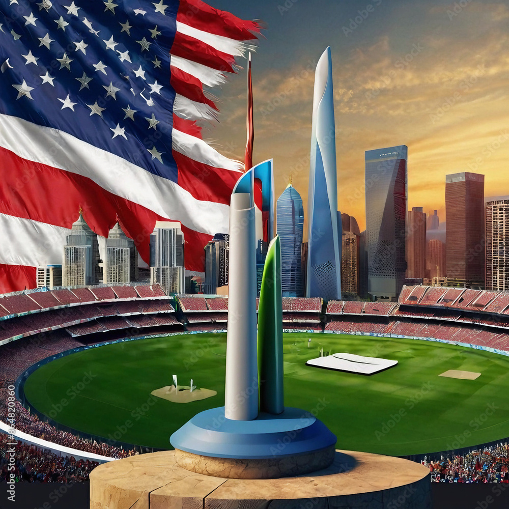 USA vs pakistan flag, world map and building skyline use for t20 ...