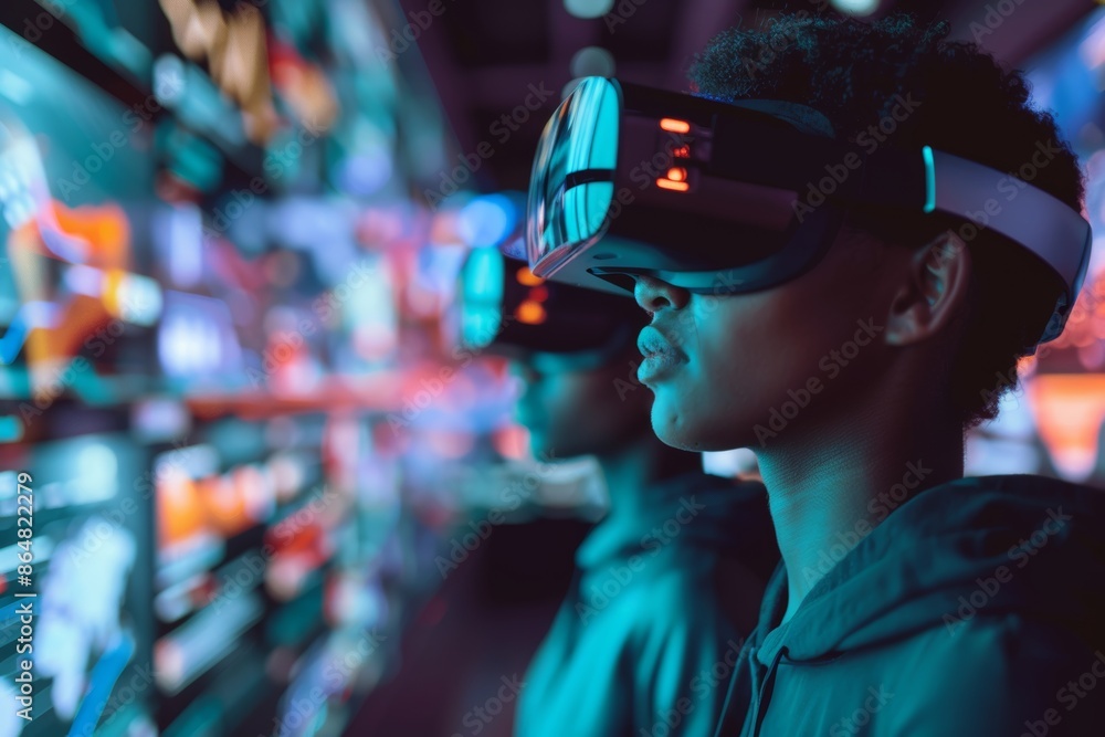 Diverse group of students collaborating on a project in a metaverse ...