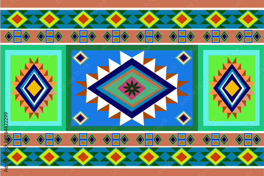 Green, yellow, and pale red of geometric patterns that are traditional ...