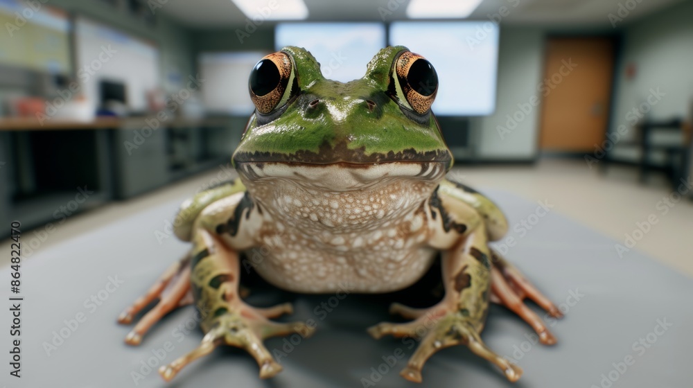 Biology class dissecting a virtual frog, detailed 3D anatomy, [virtual ...