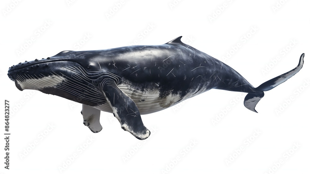 1. Generate a detailed, transparent-background image of a bowhead whale ...