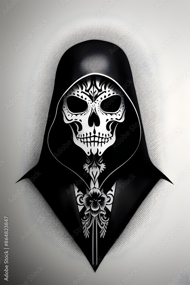 a medieval illustration, tattoo design, evil, death, grim reaper ...