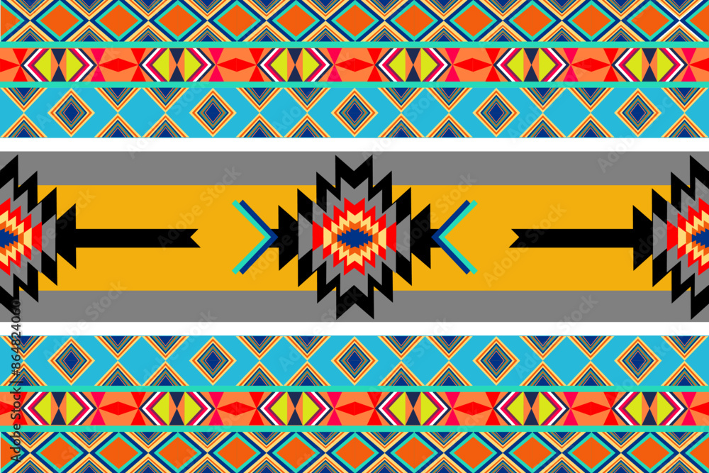 Orange, yellow, and blue of geometric patterns that are traditional ...