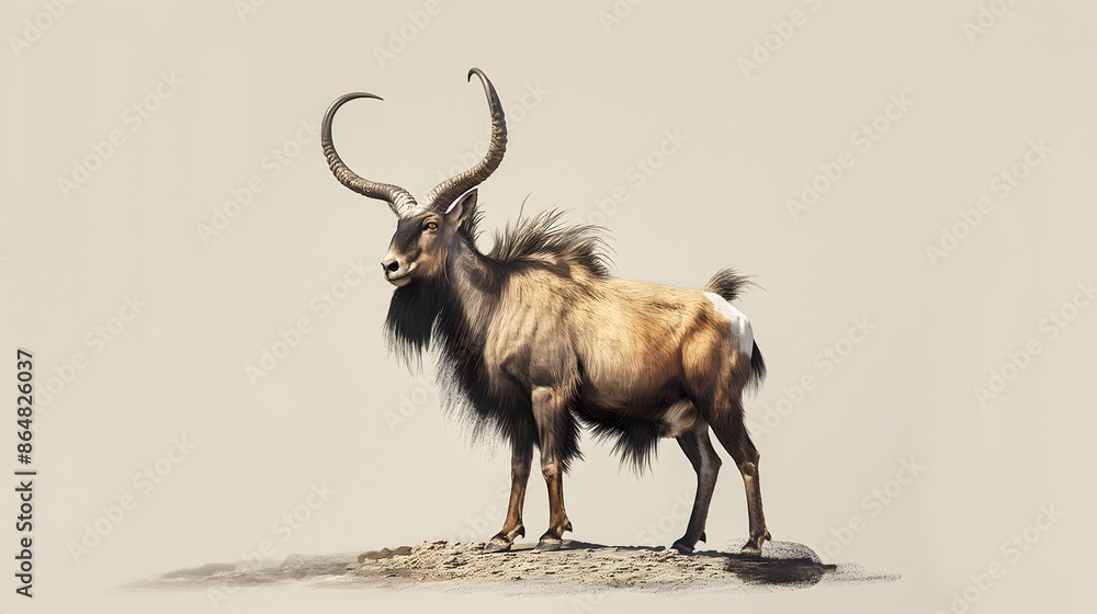 3. Produce an illustration of a markhor on a clear background ...