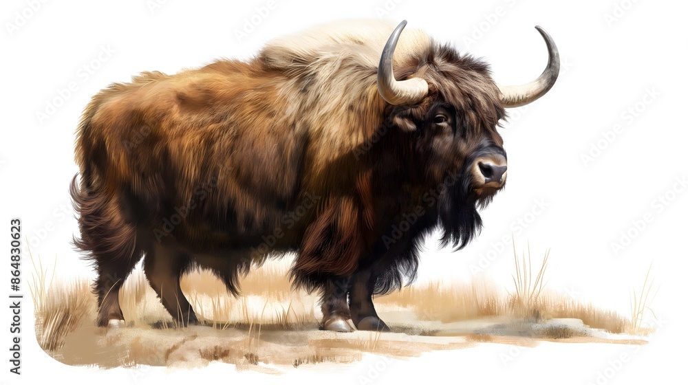 3. Produce an illustration of a yak on a clear background, capturing ...