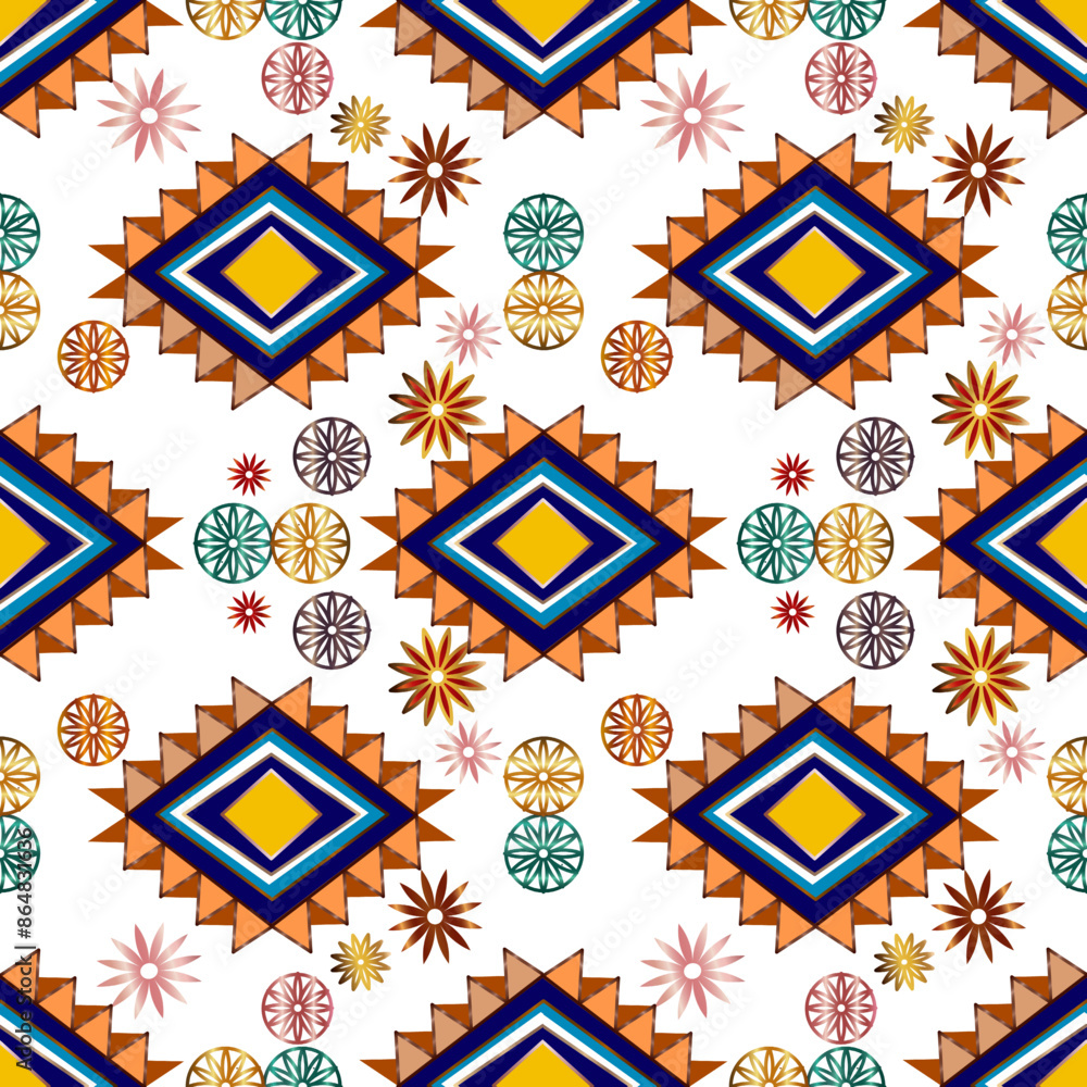 Blue, orange, and gold of geometric seamless patterns that are ...