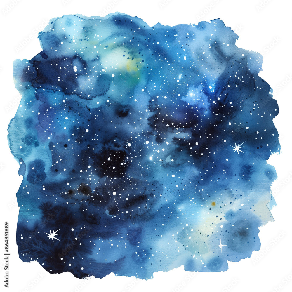 Watercolor blue galaxy sky background with stars isolated on a ...