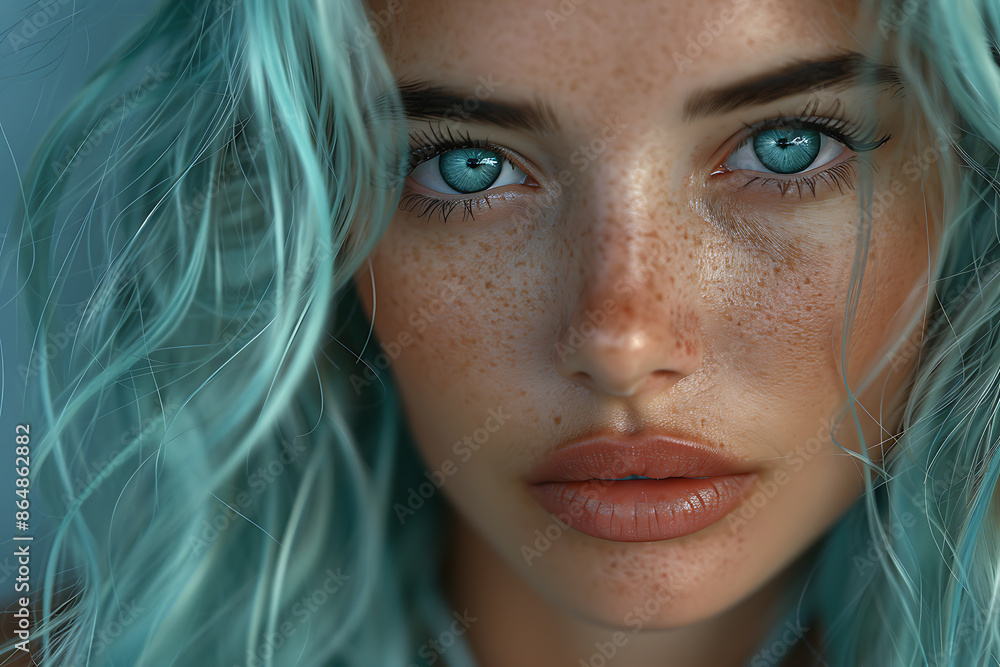 very beautiful girl with expressive features, looking in front of her ...