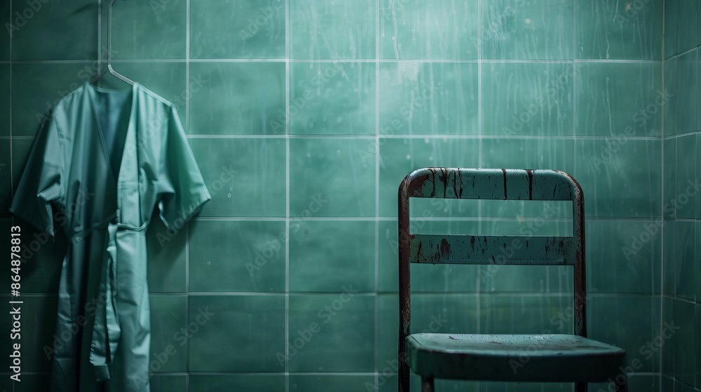 Horror hospital gown with bloodstains and torn fabric, dark ambiance ...