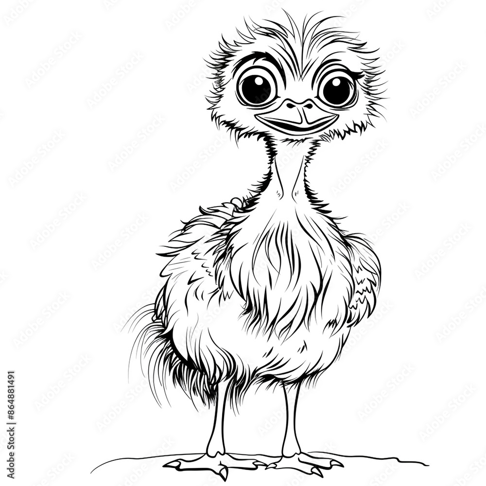 Cartoon emu, outlined for coloring, on a white background. Stock ...