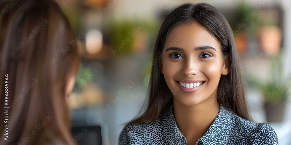 Hiring manager interviewing job candidate in office both smiling ...