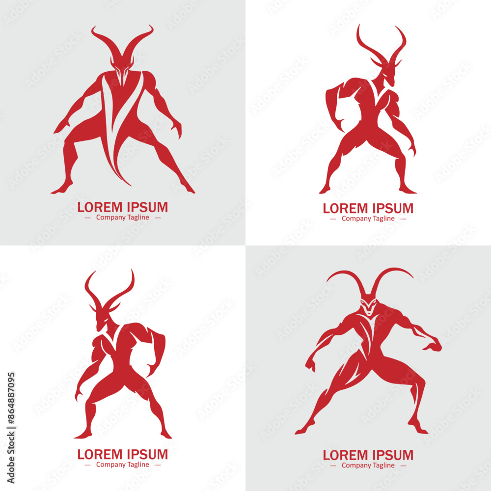 Set of Abstract Devil silhouette logo icons, with a white background ...
