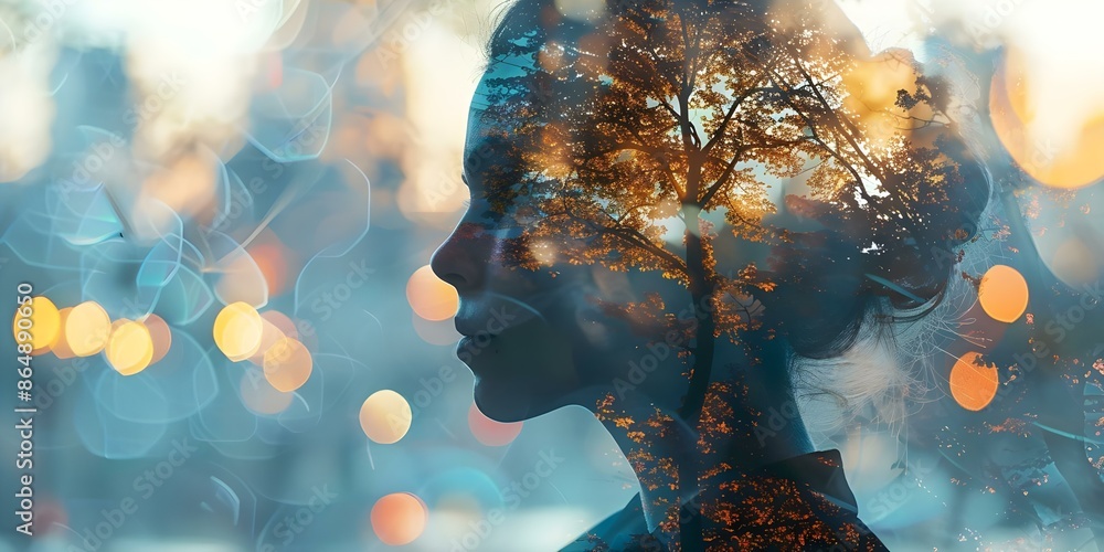 Woman in Double Exposure Image Symbolizing Stress Perfect for Ads and ...