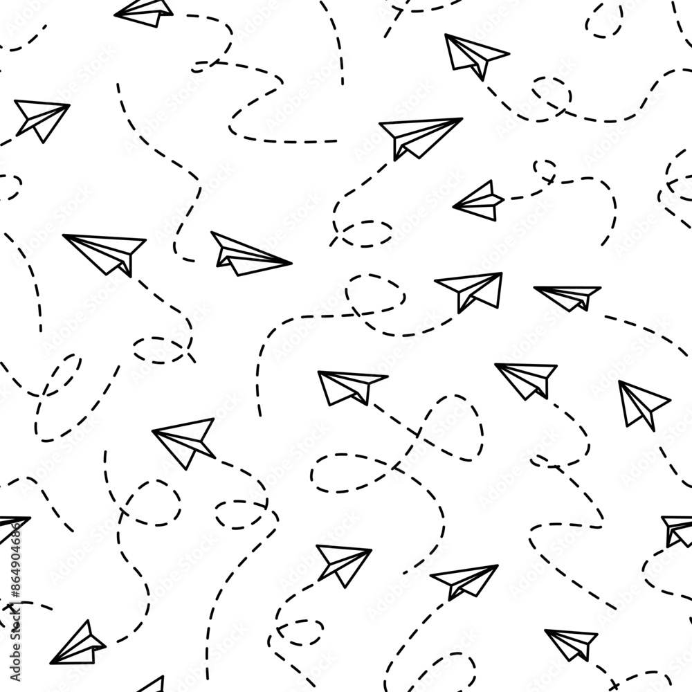 Paper airplane seamless pattern. flying Paper airplane with dotted ...