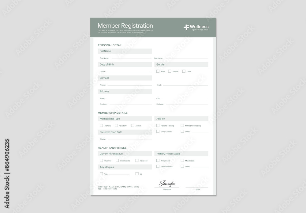 Member Registration Form Layout Stock Template | Adobe Stock