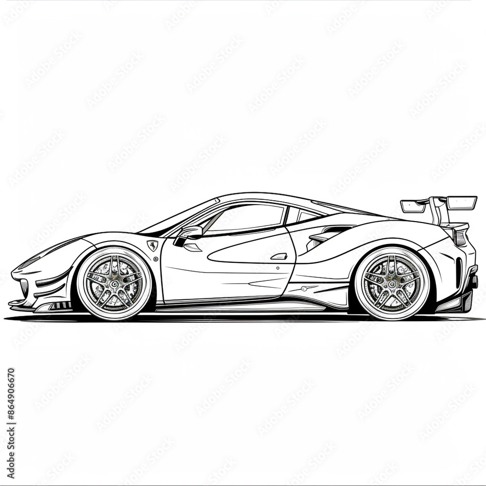 Cartoon sport car side view, outlined for coloring, on a white ...