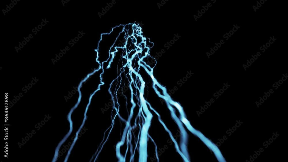 Three types of electric lightning on a black background, blue lightning ...