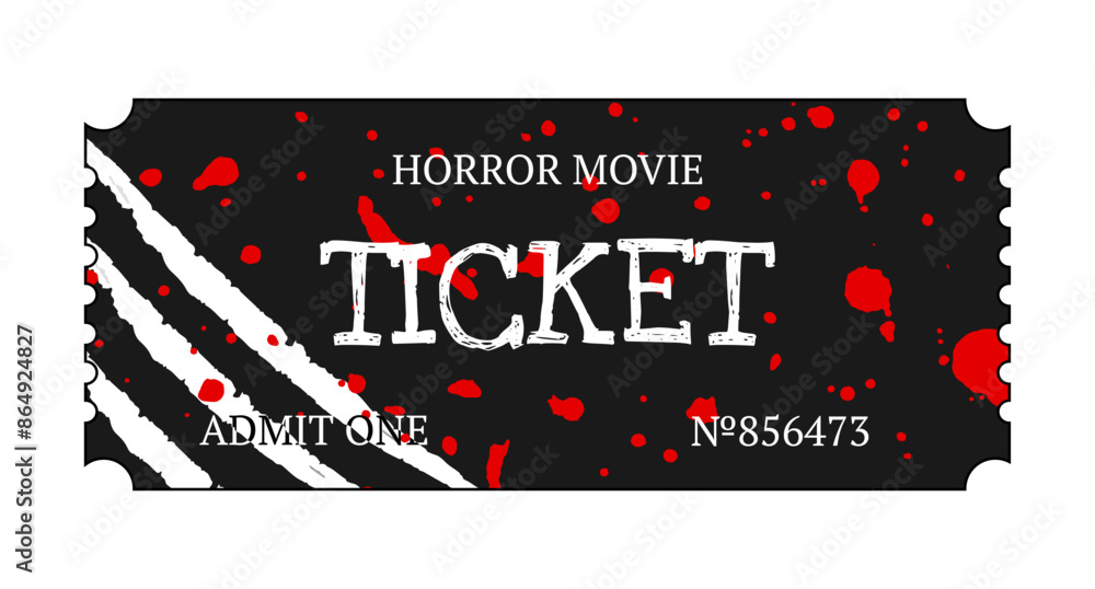 Horror movie ticket with red drops. Scary movie ticket. Vector ...