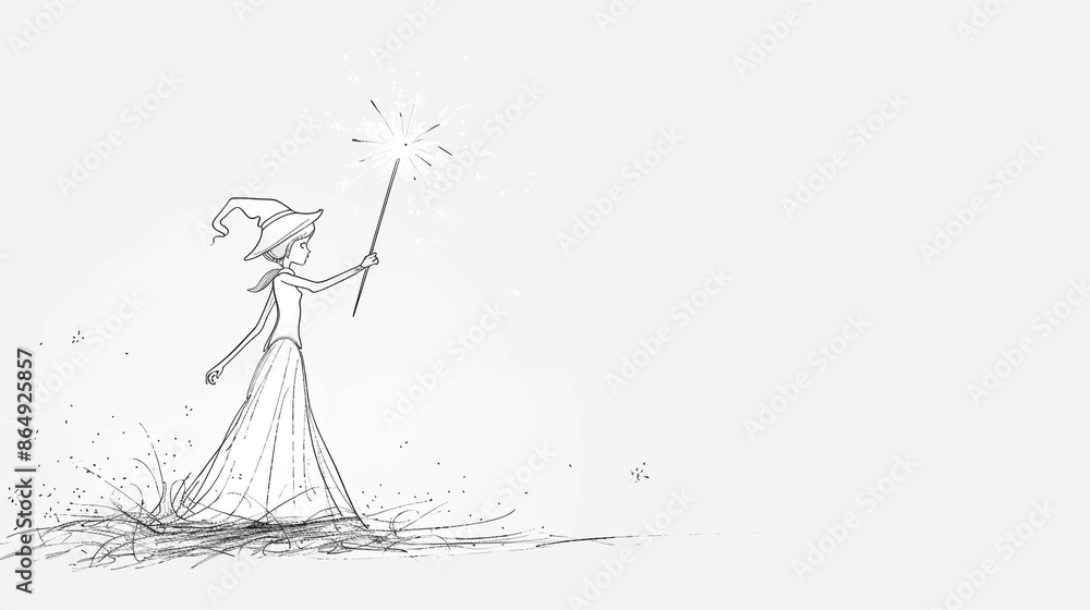 Sketch outline of a sprite with a magic wand, outlined for coloring, on ...