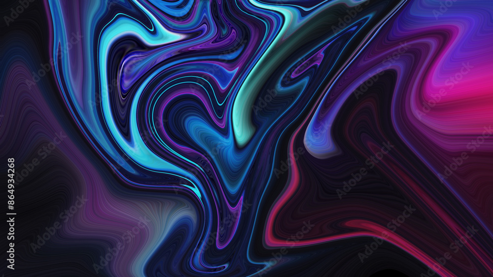 4K Bright abstract background with flowing forms and kinetic neon waves ...