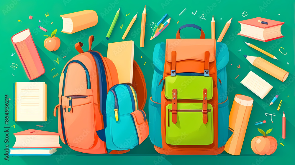 Back to school background of school supplies such as books, pencils and ...