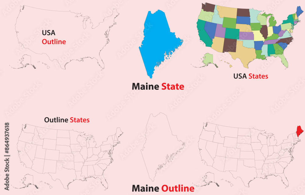 Vetor de Maine map vector of usa, Maine line map, Maine with city map ...