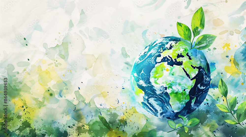 Vibrant Watercolor Painting of Sustainability, Environmentally Friendly ...