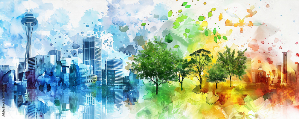 Vibrant Watercolor Painting of Sustainability, Environmentally Friendly ...