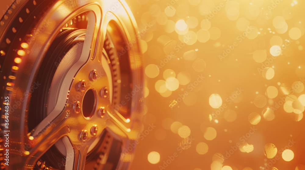 ภาพประกอบสต็อก cinema illustration, film stocks in the air, light gold ...