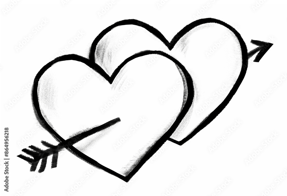 Two hearts arrow png doodle element, transparent background Stock ...