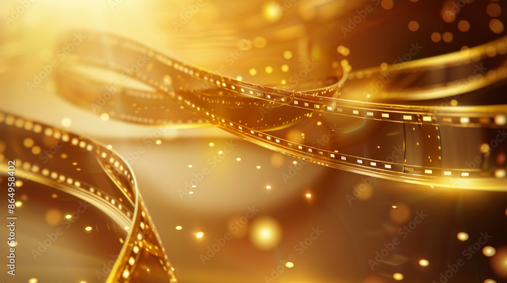 cinema illustration, film stocks in the air, light gold background ...