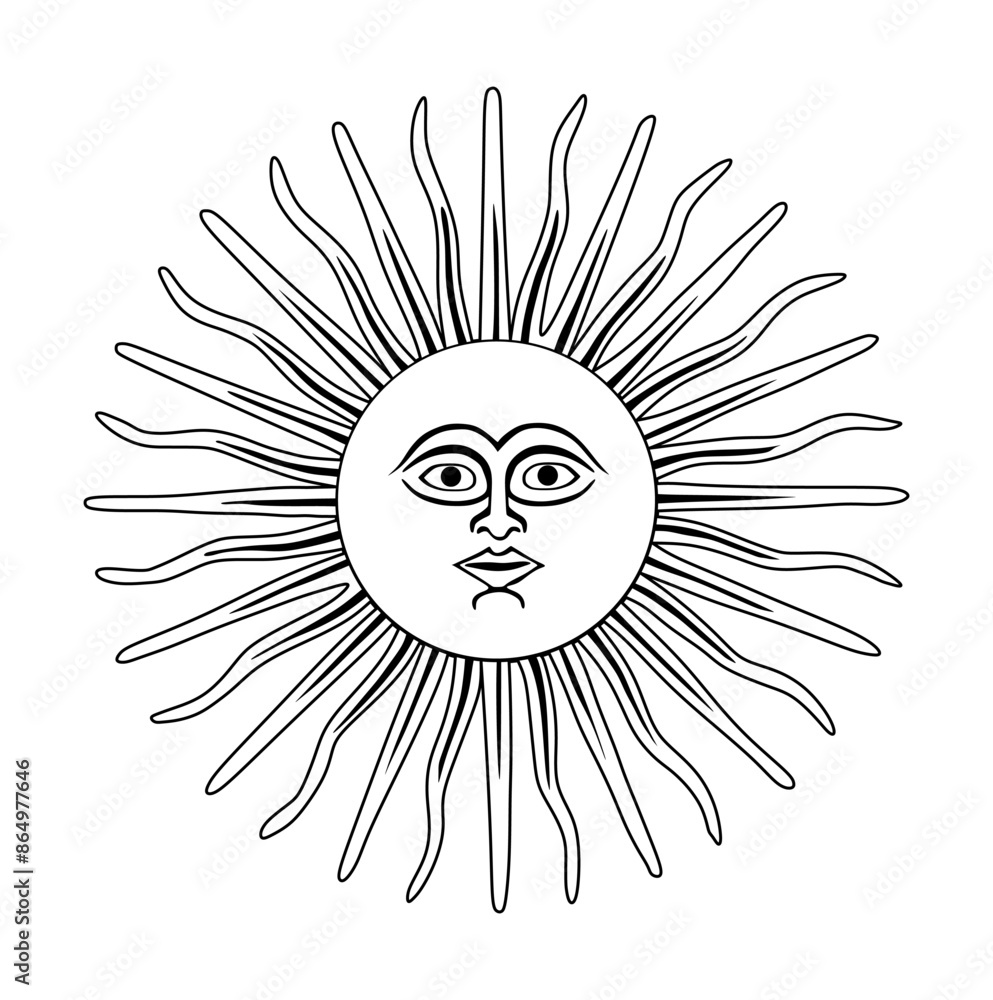 Black and white Inca sun God vector illustration. Sun of may isolated ...
