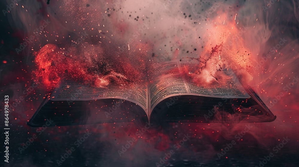 Book of Judges. Open bible revealing the name of the book of the bible in a epic cinematic ...