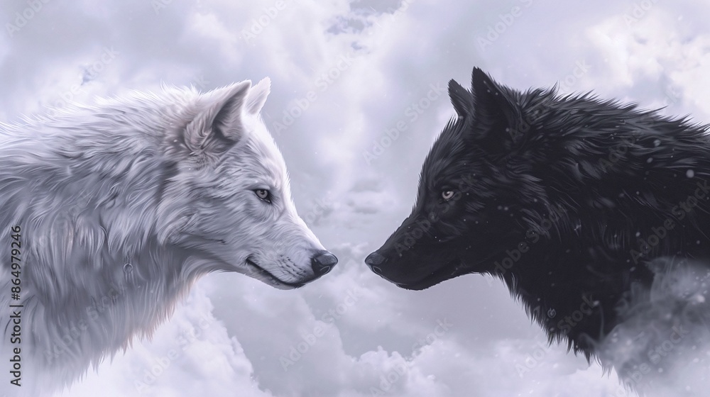 white wolf and black wolf - duel of good and evil concept art - a white wolf versus a black wolf ...