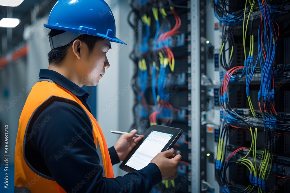 Electrical Engineer team working front control panel, An electrical ...