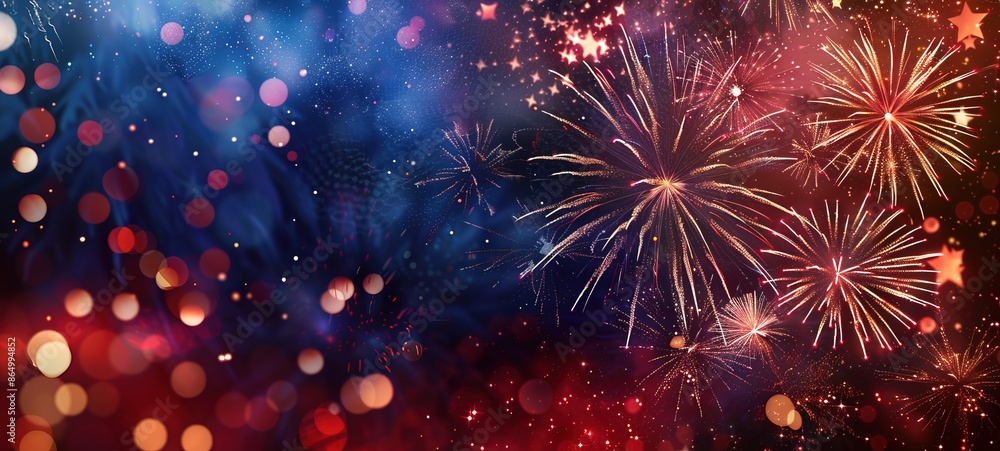 American Flag colors and fireworks mockup background with copy space ...