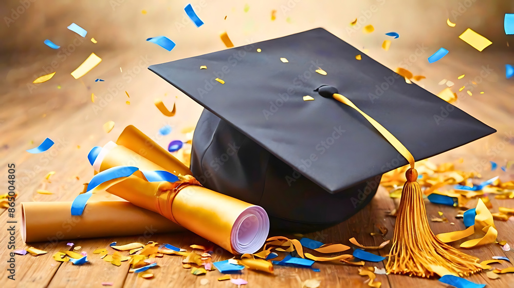 Back to school graduation background with toga, graduation cap, and ...