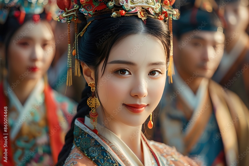 Enchanting Photograph of a Radiant Ancient Chinese Empress Flanked by a ...