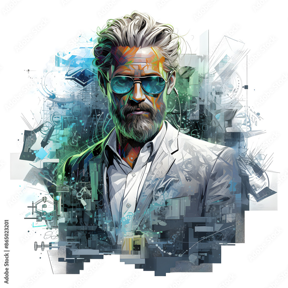 T-shirt design of a cyberpunk data archaeologist, digital history ...