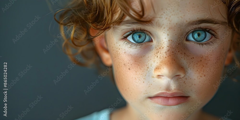 Studio portrait of a Caucasian child with a swollen eye A detailed ...