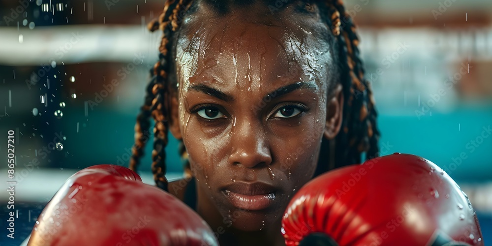 Empowered African American female boxer showcasing strength and ...