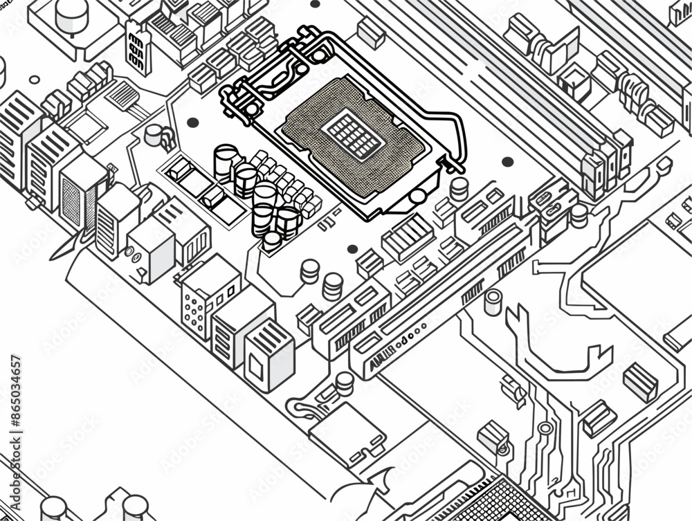 Minimalist Motherboard Outline: One-Line Drawing of a Motherboard's ...