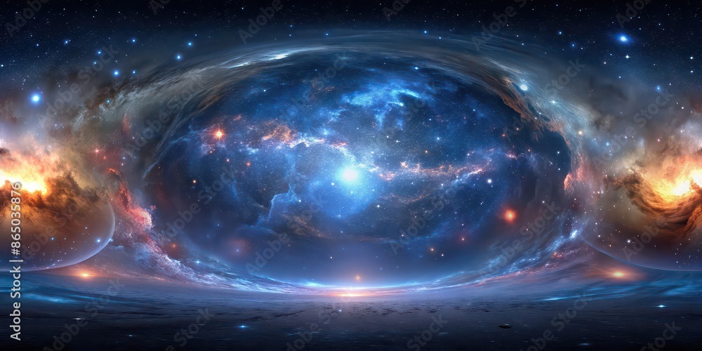 360 degree space background with nebula and stars, equirectangular ...