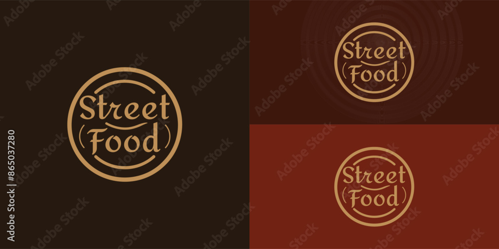 Street food typography premium logo in gold color isolated on multiple ...