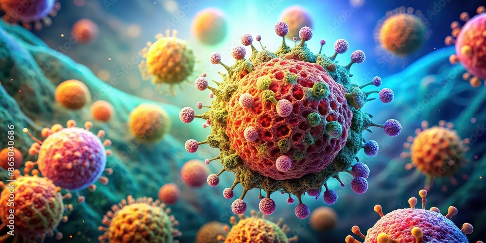 Detailed visualization of cancer cell apoptosis, showing programmed ...