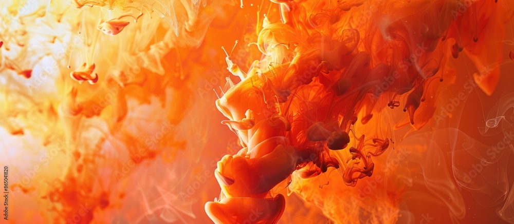 Ink water explosion effect and orange fire flames in abstract art ...
