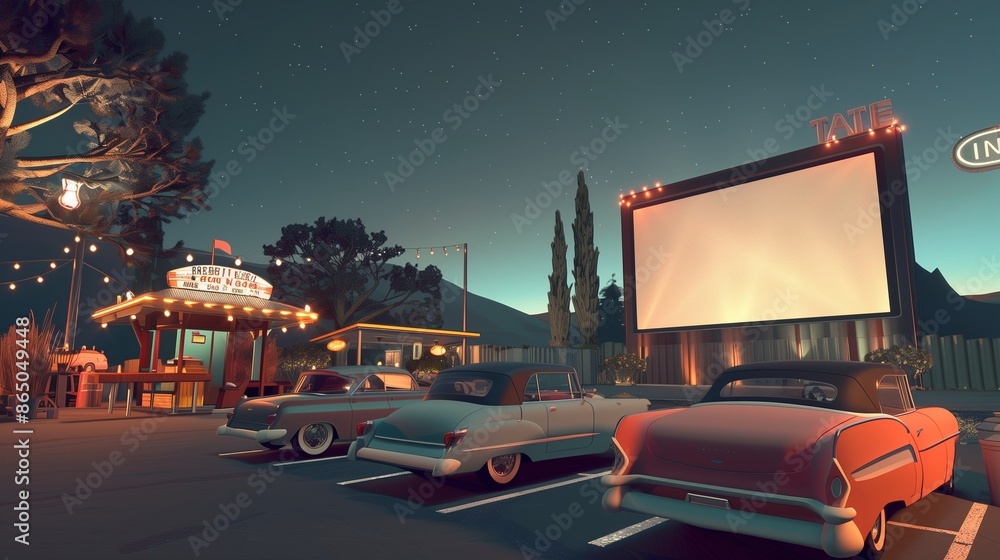 A retro drive-in theater guest room with vintage car seating, outdoor ...